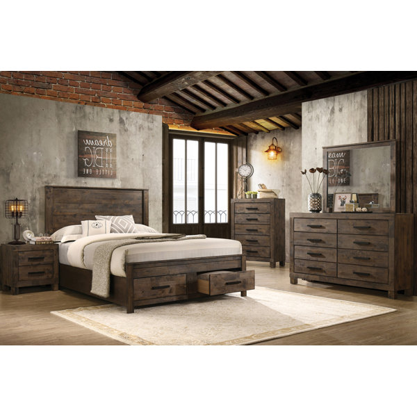 Loon Peak® Feliberto 4 Piece Bedroom Set in Rustic Golden Brown | Wayfair